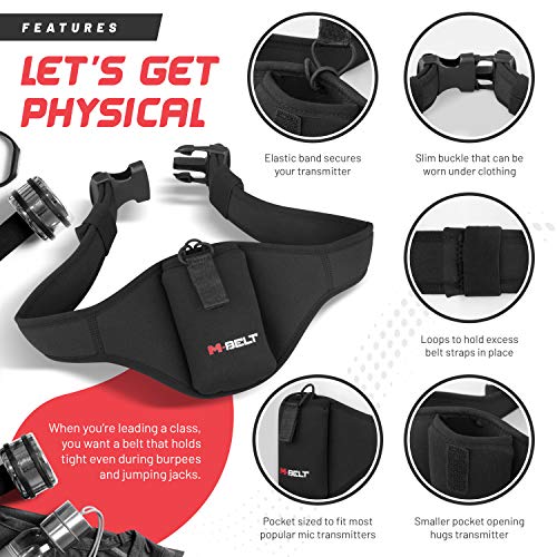 MBELT - Anti Dropping Mic Belt with Innovative Rubber Band Lock - Adjustable Microphone Transmitter Carrier Belt up to 36 inches - Mic Belts for Theatre I Fitness Instructor Classes I Coach
