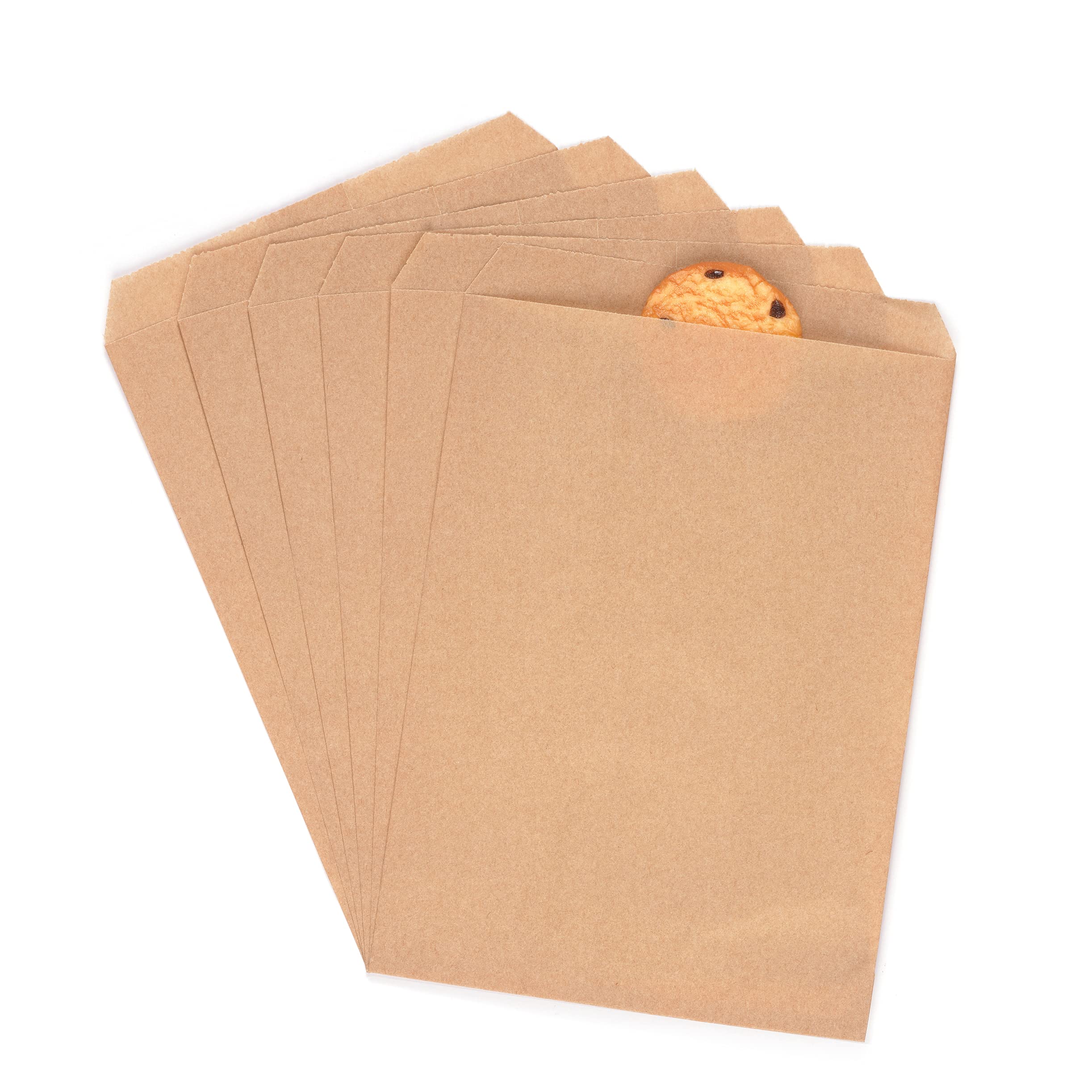 Quotidian Brown Flat Kraft Paper Cookie Bags 5x7 for Bakery Treat Candies Dessert Chocolate Soap Wedding Invitation Party Favor, Pack of 100 (5’’ x 7’’)