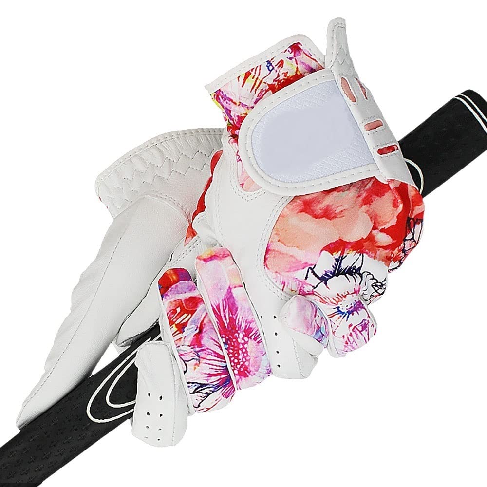 RNAGRET Golf Glove, Golf Gloves Pack 1 Pair Golf Gloves Women Left and Right Hand Leather Non-Slip Colorful Fabric Breathable Soft Sports Gloves (Size : 18 Small)