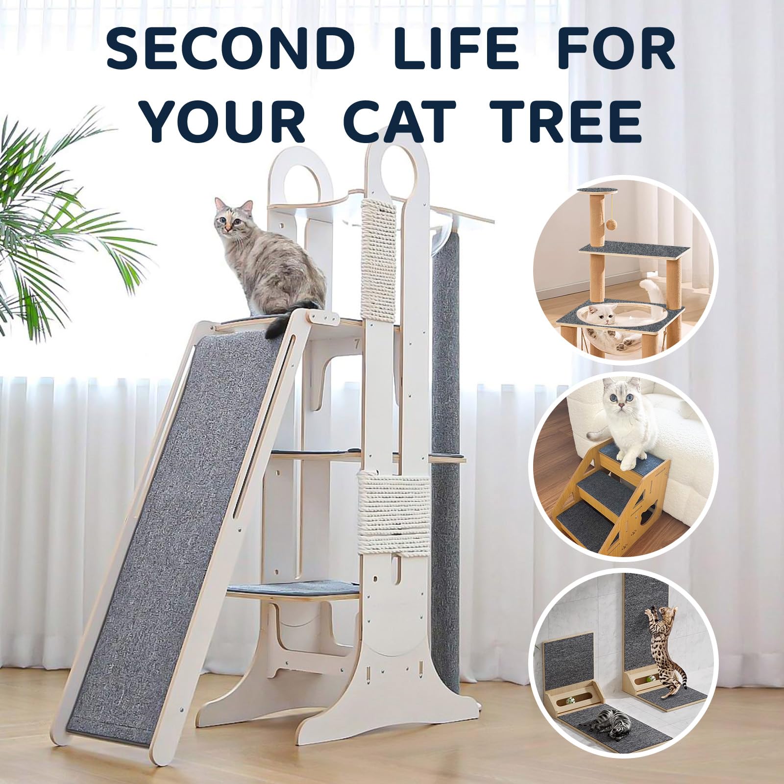 XUEPETT Cat Scratching Mat 78.7"x15.8", Self-Adhesive Cat Carpet Scratcher Replacement for Cat Tree Post Wall Shelves, Cat Scratch Furniture Protector for Couch, DIY Climbing Cat Scratcher