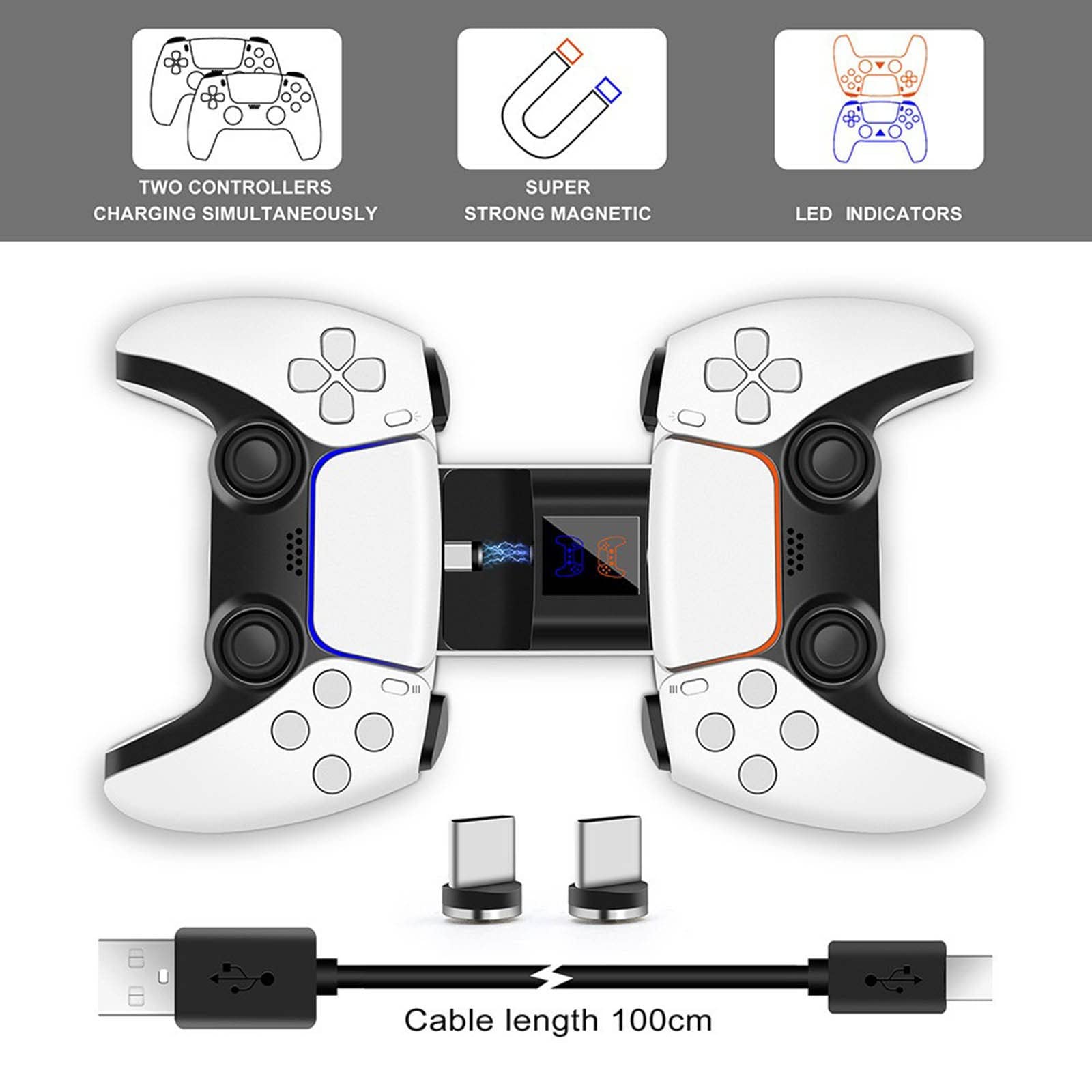 PS5 Controller Charger Station with Two Type-C Charging Dongles, PS5 Controller Fast Charging Dock with Safety Chip Protection & LED Indicator (A)