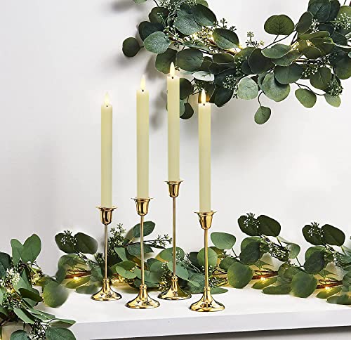 Stmarry Flickering Flameless Taper Candles with Remote - 10 Inch LED Candlesticks, Realistic 3D Flame with Wick, Ivory Real Wax, Spring Home Decor, Automatic Timer - Set of 6