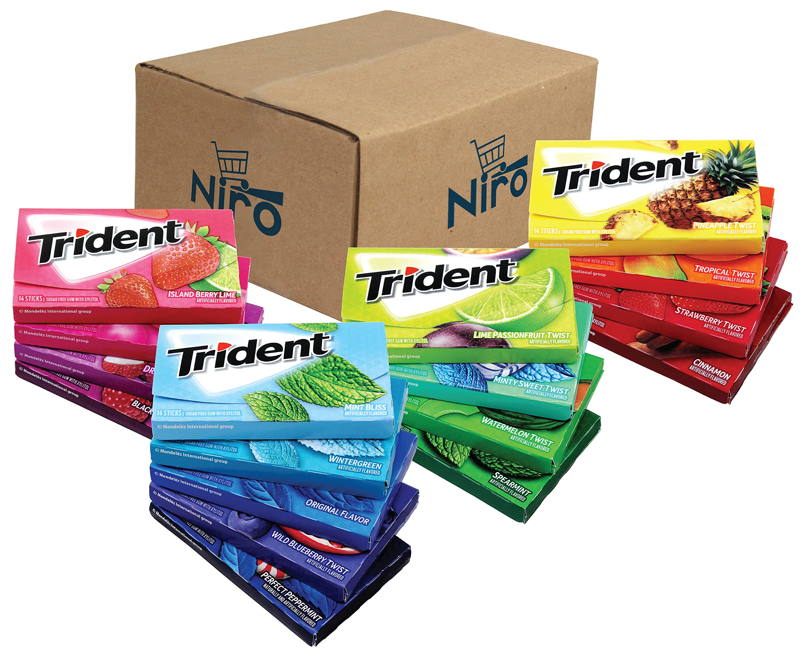 Niro Assortment | Trident Chewing Gum Sampler Gum Variety Pack | Sugar-Free | Assorted Flavor (10 Pack) Receive 10 out of the 18 flavors