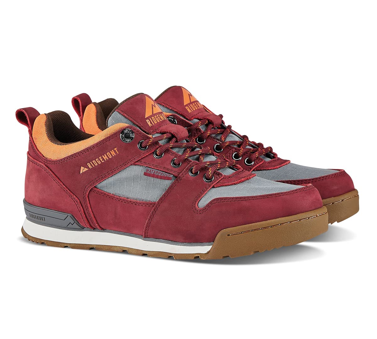 RIDGEMONT Monty Lo Mens Nubuck Leather Walking and Hiking Boots Burgundy/Charcoal US 11.5
