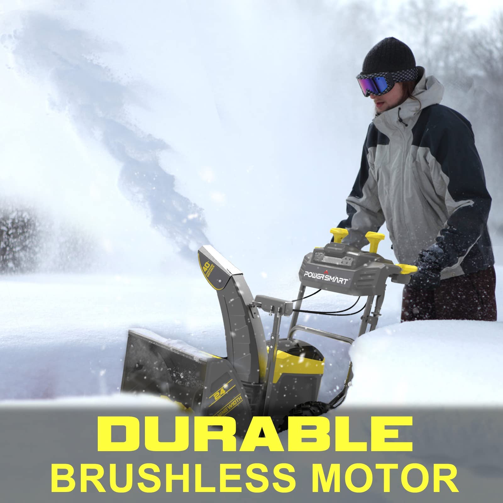 PowerSmart Electric Snow Blower, 24 Inch Cordless Snowblower with 80V 6.0Ah Battery and Charger Included, Battery Powered Snow Blower with Speed Control