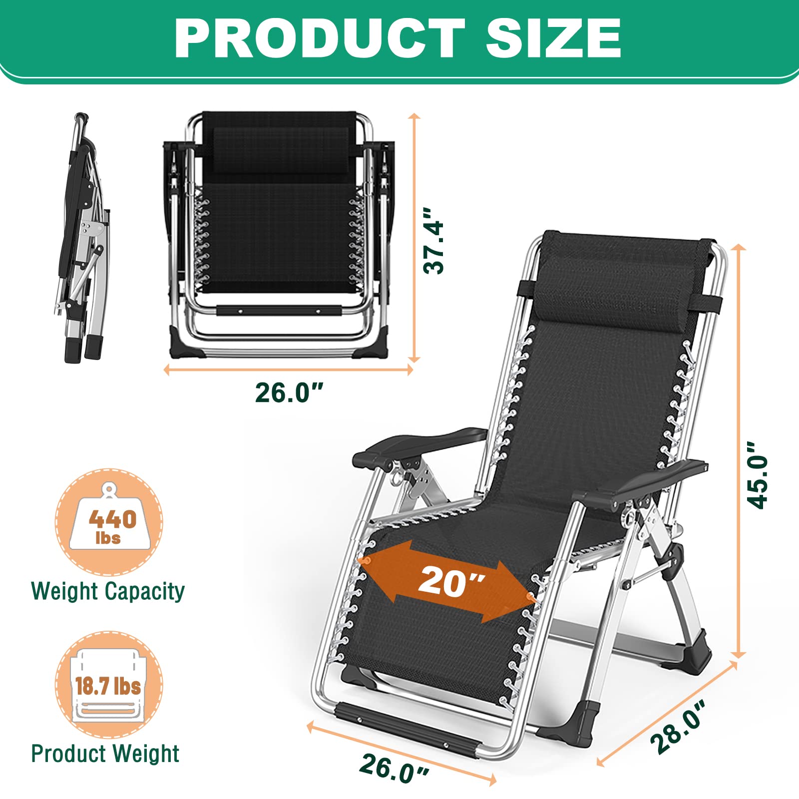 LILYPELLE Zero Gravity Chair, Premium Lawn Recliner Folding Portable Chaise Lounge with Detachable Cushion, Headrest and Cup Holder, Reclining Patio Lounger Chair