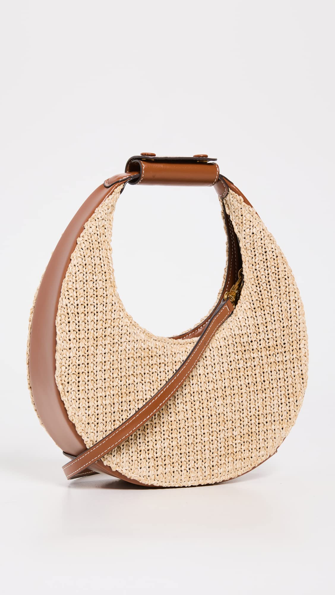 STAUD Women's Raffia Mini Moon Bag, Natural/Tan, One Size