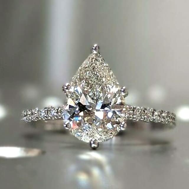 Pear Shaped Cubic Zirconia Gorgeous Engagement Rings Women Quality Silver Plated Wedding Band Eternity Rings Jewelry