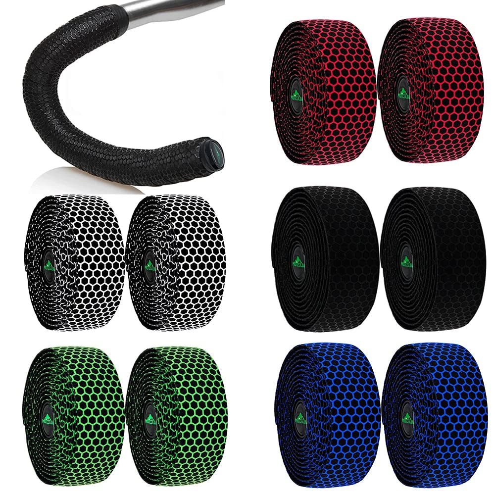 Road Bike Handlebar Tapes【Fade Resistant Design】Bicycle Bar Tape Professional Cycling Damping Anti-Vibration Wrap with 2 Bar Plug (Style 2, Black)