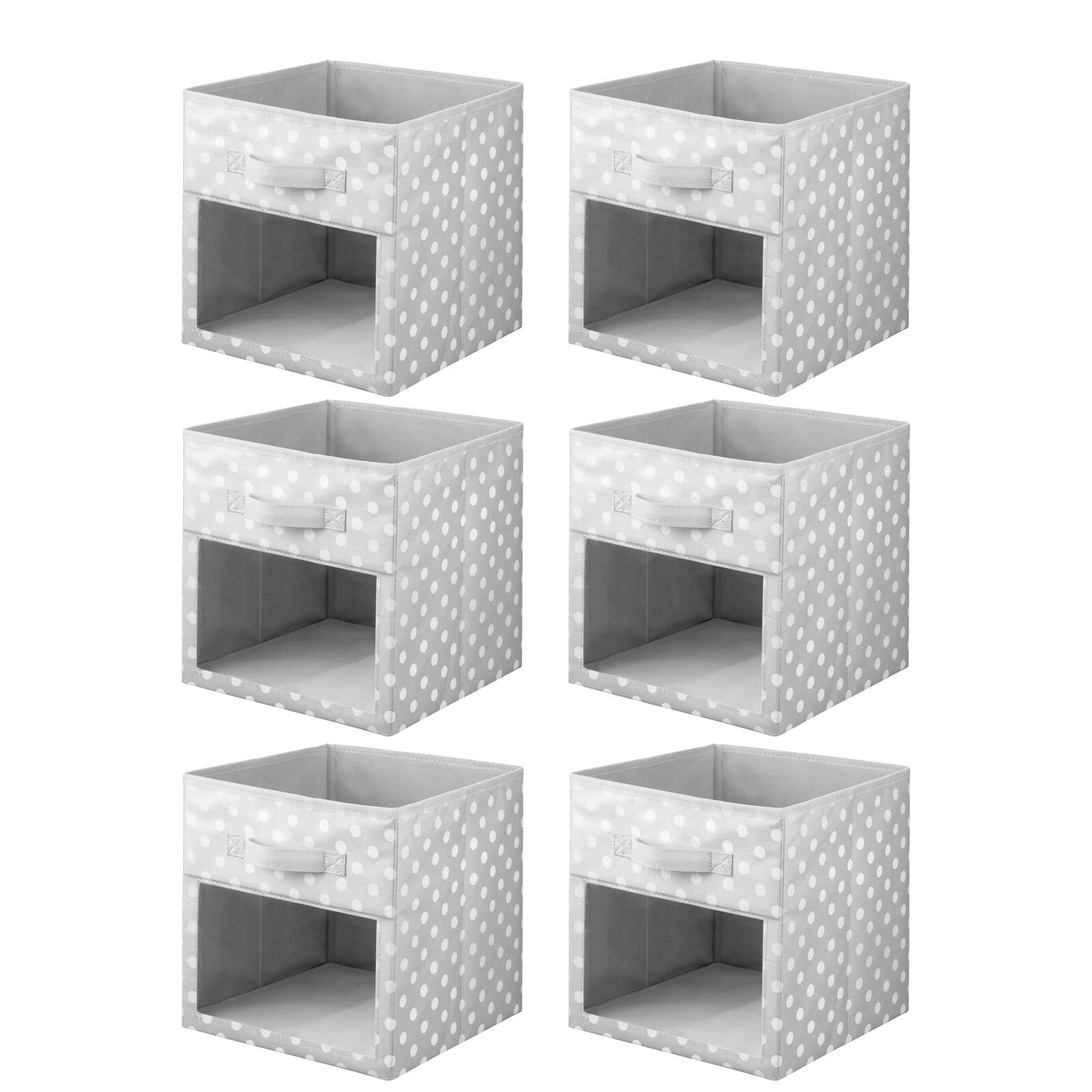 mDesign Fabric Nursery/Playroom Closet Storage Organizer Bin Box, Front Handle/Window for Cube Furniture Shelving Unit, Hold Toys, Clothes, Diapers, Bibs, Lido Collection, 6 Pack, Gray/White Polka Dot