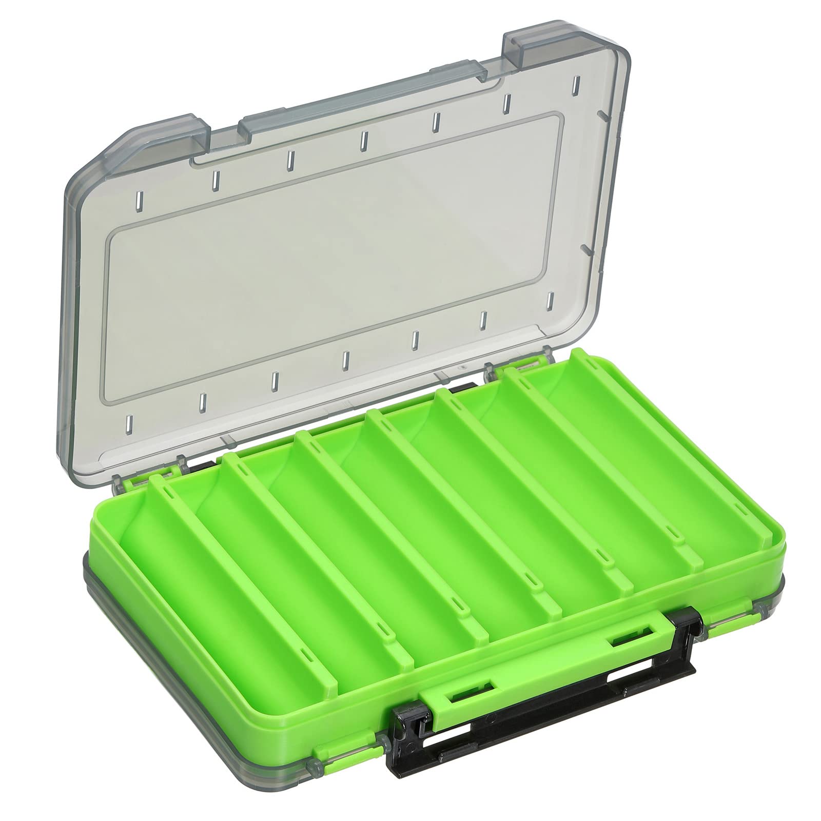PATIKIL Two-Sided Plastic Box Fishing Lure Storage Container 14 Grids Fish Tackle Organizer, Gray