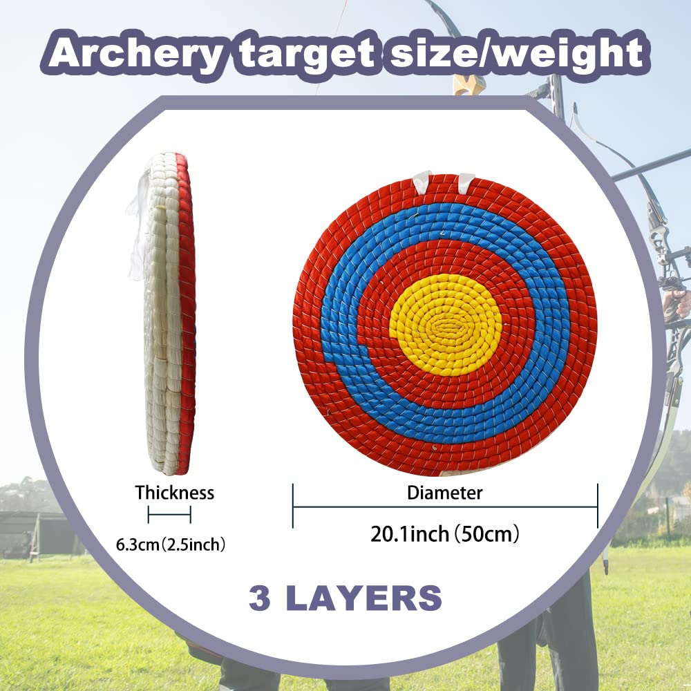 Runzkzy Archery Targets, 3 Layers Straw Arrow Targets for Shooting Outdoor, Traditional Handmade Archery Targets for Backyard, Youth Archery Target for Bow and Arrow Shooting Practice (Red)