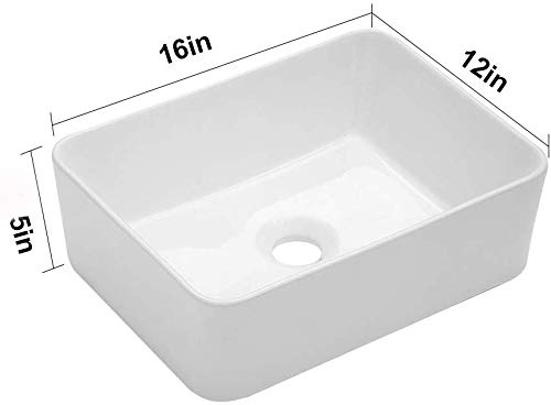 Vessel Sink Rectangular - Kichae 16"x12" Modern White Bathroom Sink Rectangle Above Counter Porcelain Ceramic Vessel Vanity Sink Art Basin