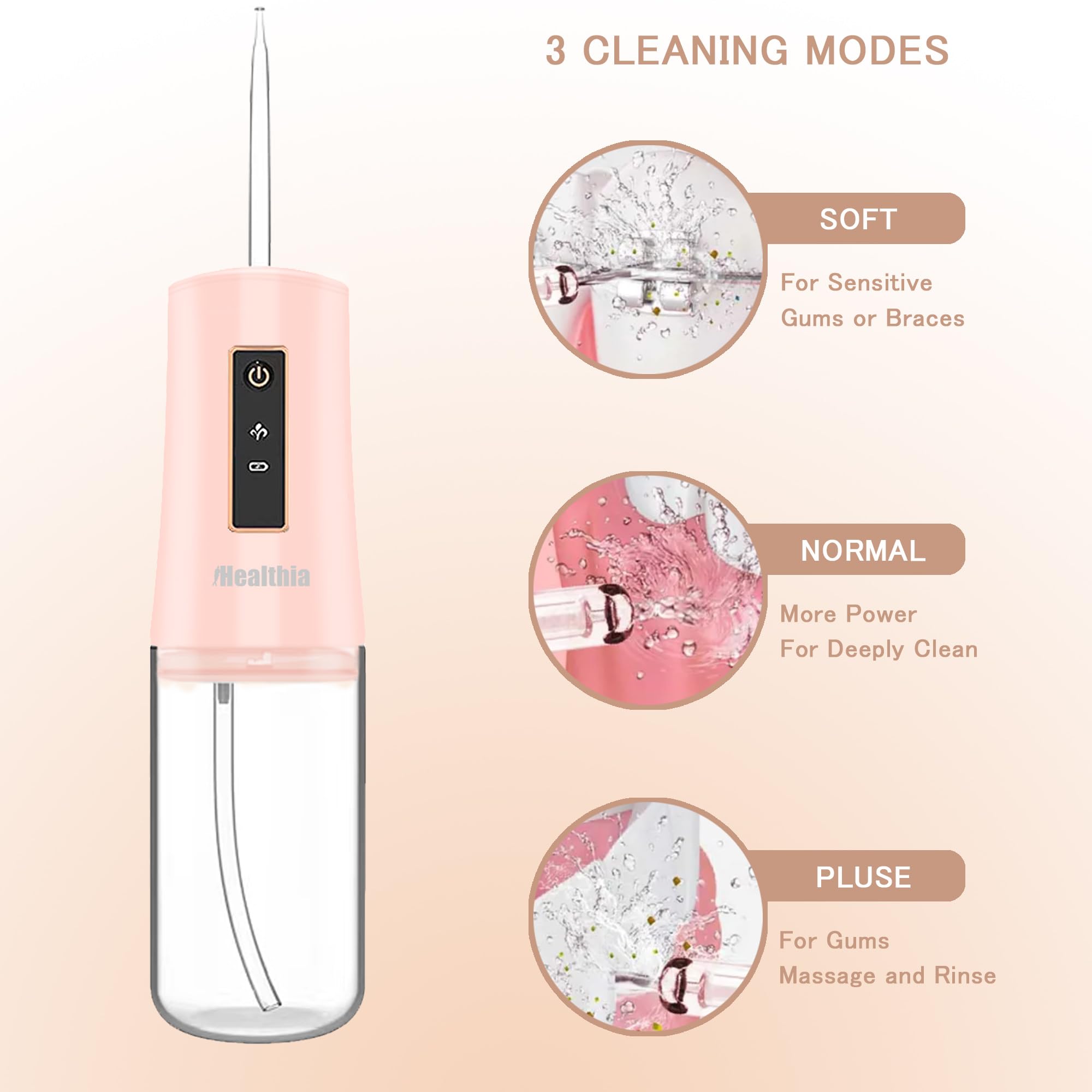 Water Flosser Teeth Oral Irrigator,Rechargeable Waterproof,Portable Cordless,Water flossers, 3 Modes 4 Nozzles, for Home&Travel(Light Red)