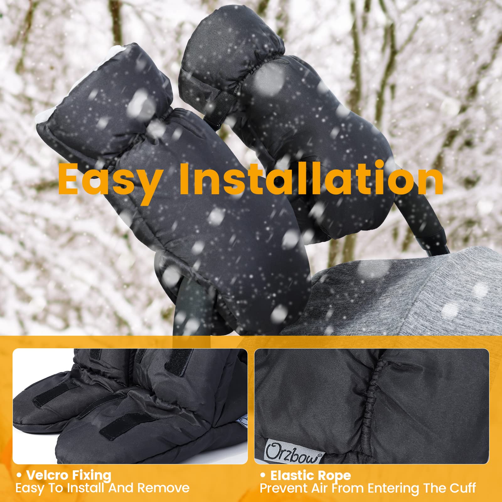 Stroller Gloves, Universal Spring/Winter Anti-Freeze Stroller Hand Muff, Waterproof Mittens Warmers, Carriage Hand Cover Warm for Pushchair, Pram, Stroller & Car Seat Bar(Black)