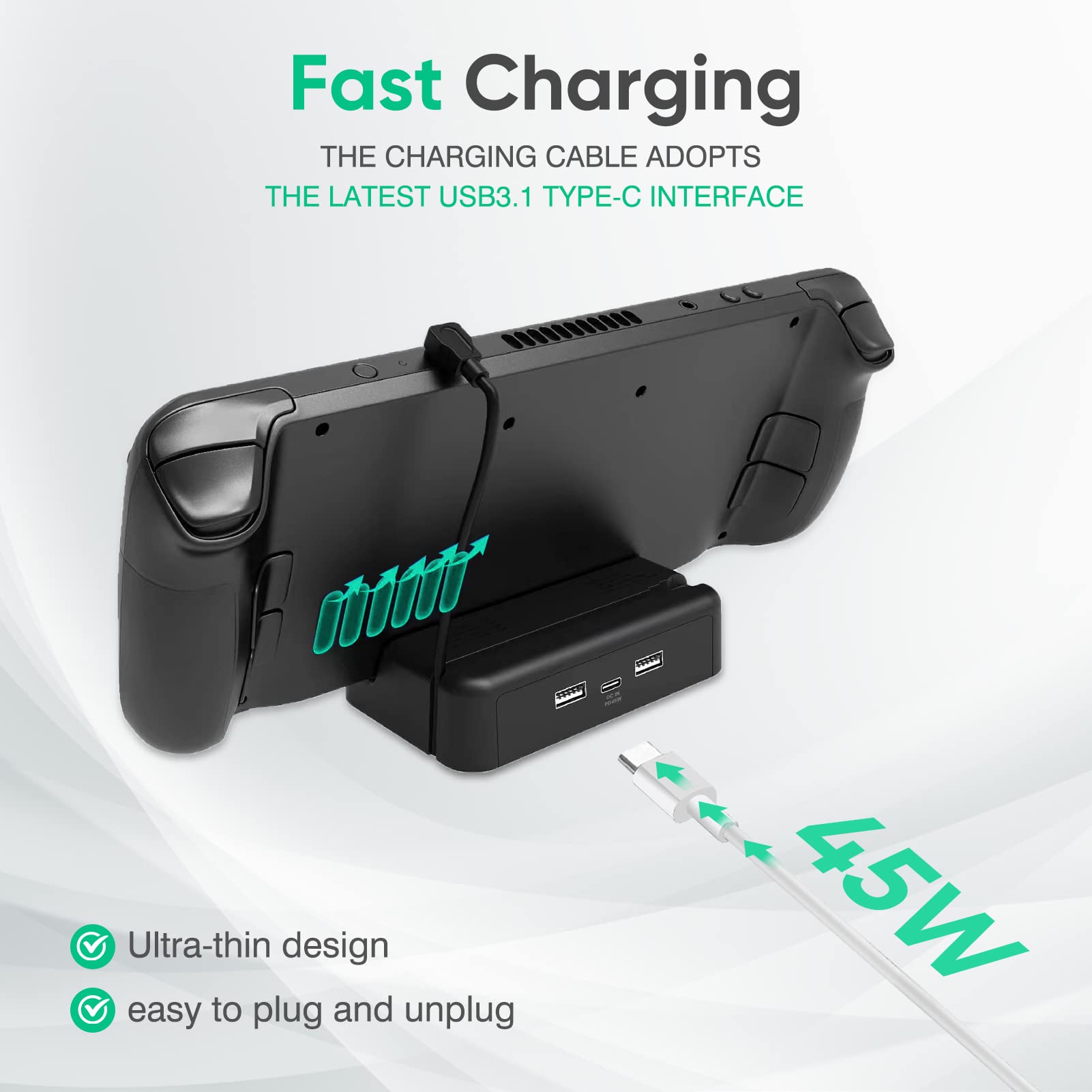 Steam Deck Dock Steam Deck Stand Portable Stream Deck Dock Docking Station for Steam Deck with Fast Charging USB Cable Stream Deck Stand Steamdeck Dock Stream Deck Accessories Non-Slip Silicone