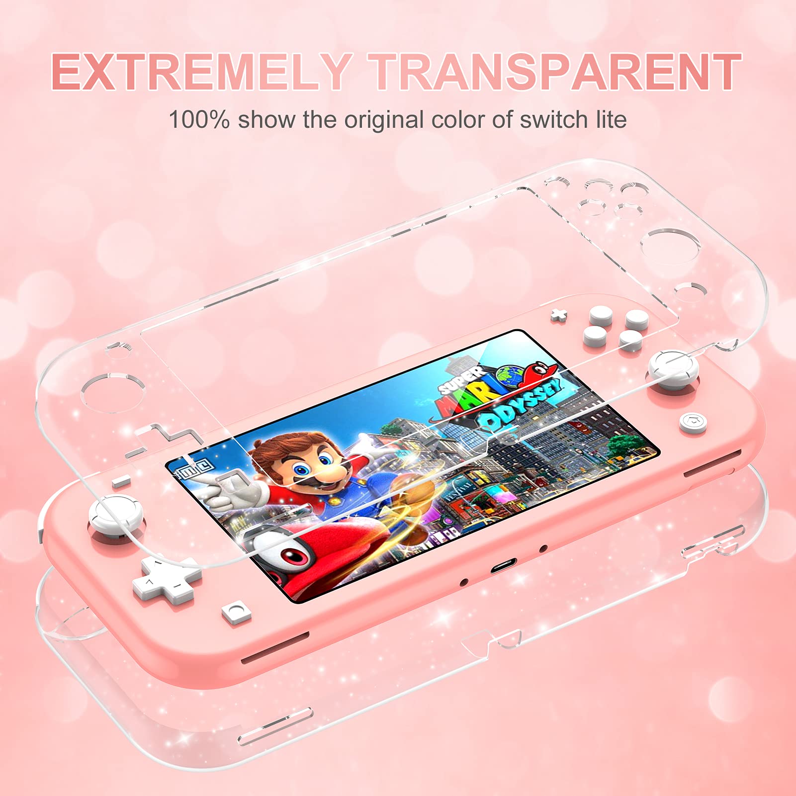 Moxiaomo Protective Case Compatible with Nintendo Switch Lite,Glitter Bling Hard PC Clear Split Cover with Shock-Absorption and Anti-Scratch Design Protective Case-for Nintendo Switch Lite 2019/2020