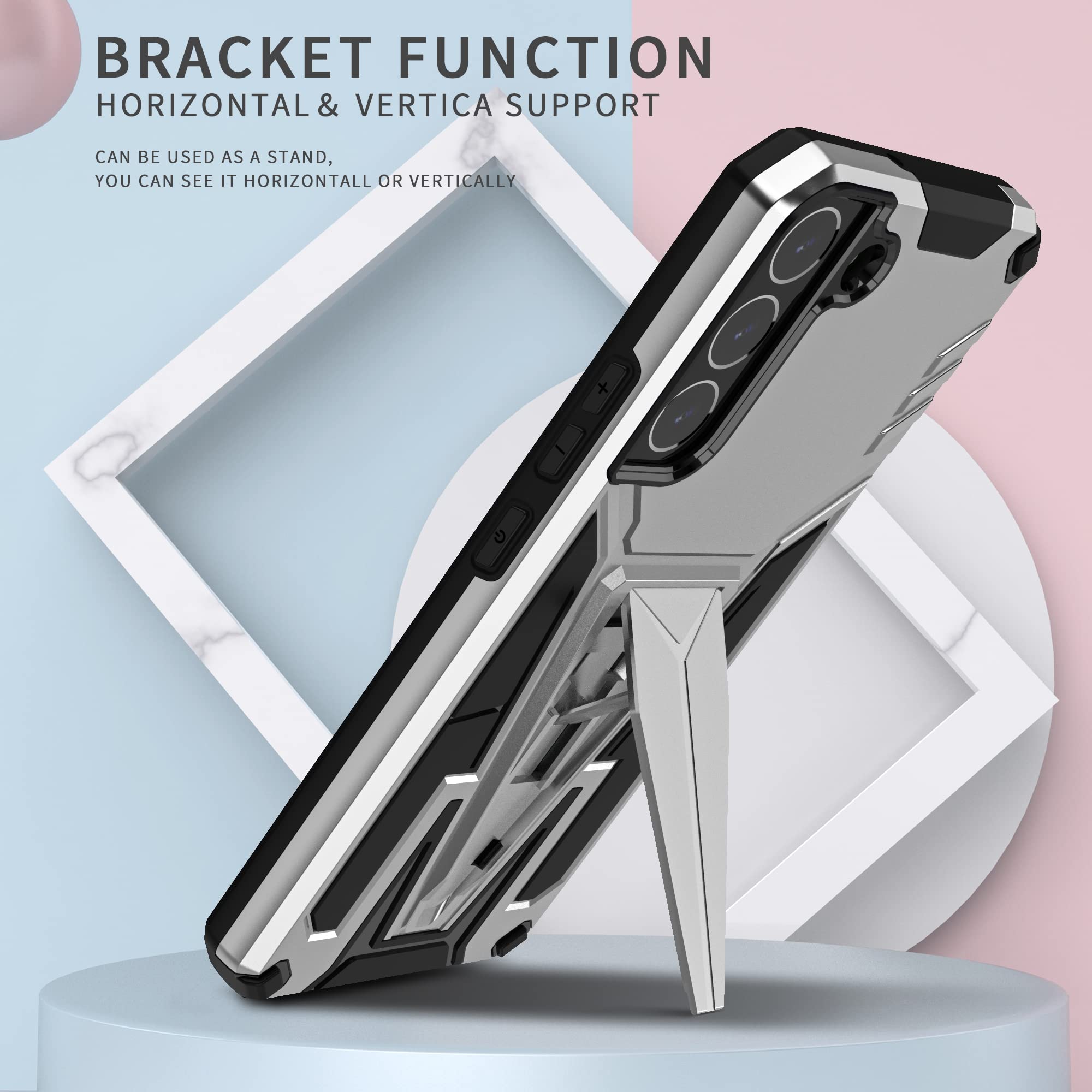 Paton Case for Samsung Galaxy S22 Plus, Military Grade Drop Proof Protection Rugged Protective S22 Plus 5G Phone Cover,Built-in Bracket Magnetic Protective Case for Samsung Galaxy S22 Plus (Silver)
