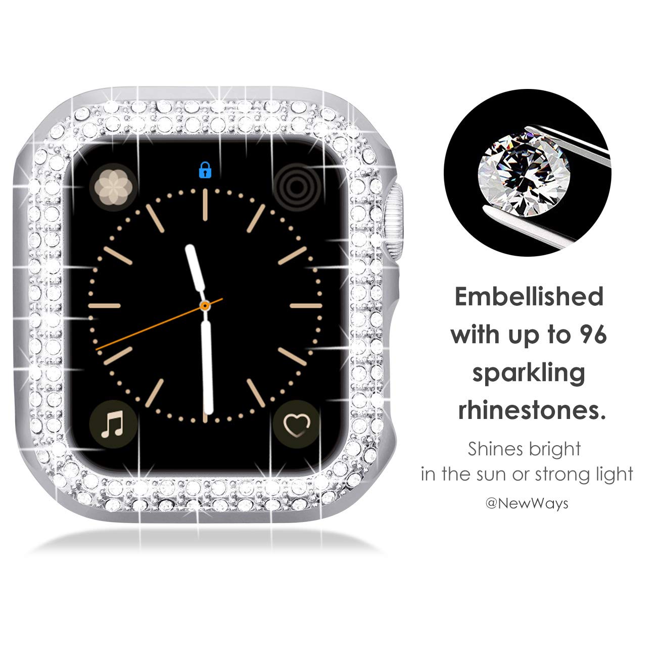 NewWays 5-Pack Bling Cases with Screen Protector Compatible for Apple Watch 42mm, Protective Cover for iWatch SE Series 6 5 4 3 2 1 (42mm, Black/Pink/Rose Gold/Silver/Iridescent)