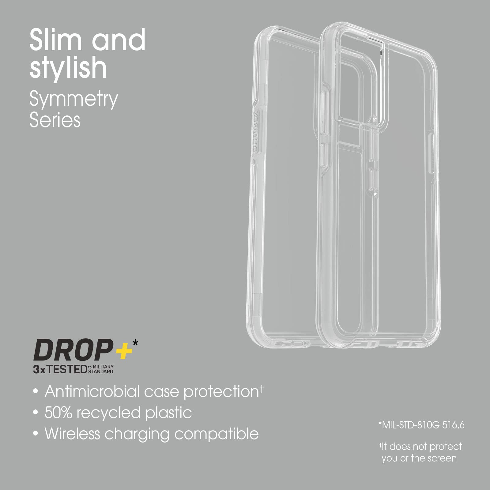 OtterBox Galaxy S22+ Symmetry Series Case - STARDUST (GLITTER/CLEAR), ultra-sleek, wireless charging compatible, raised edges protect camera & screen