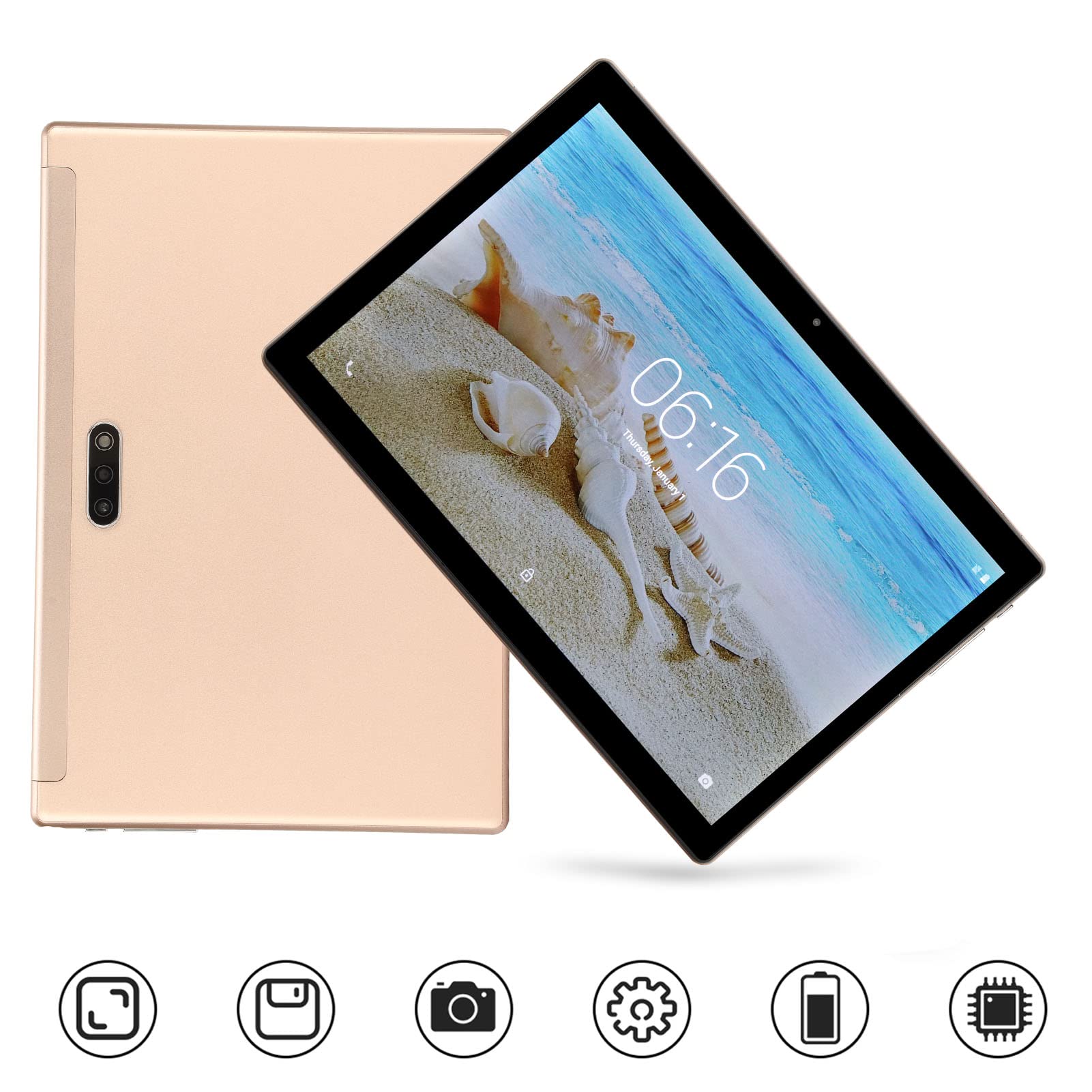 Zunate 10 Inch IPS HD Display Android 10 Tablet, Octa Core CPU Gaming Tablet with 4GB RAM 64GB ROM, Dual SIM Cards Slots, 8000mAh, Dual Camera, Video Call WiFi Tablet for Home Office(Gold)
