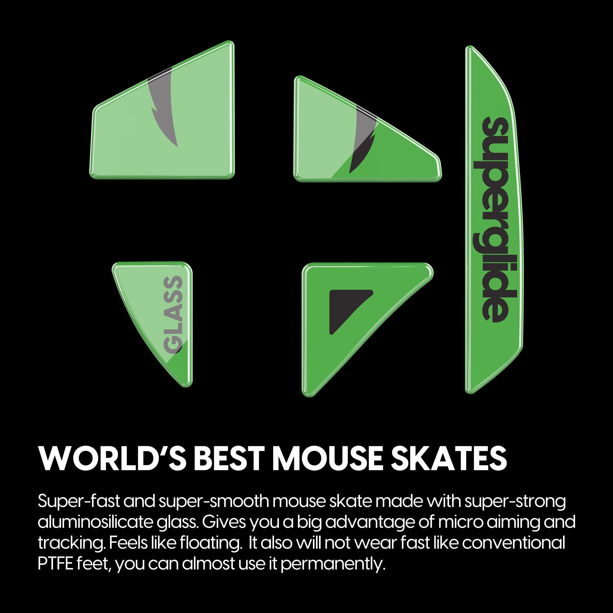 Superglide1 - Super Smooth Polished Surface Mouse Feet/Skates Made with Ultra Strong Flawless Glass Super Fast Smooth and Durable Sole for Razer Basilisk Ultimate [Green]