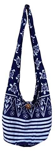Lovely Creations's Hippie Boho New Elephant Crossbody Bohemian Gypsy Sling Shoulder Bag"Small" Size (Turtle Navy Blue)