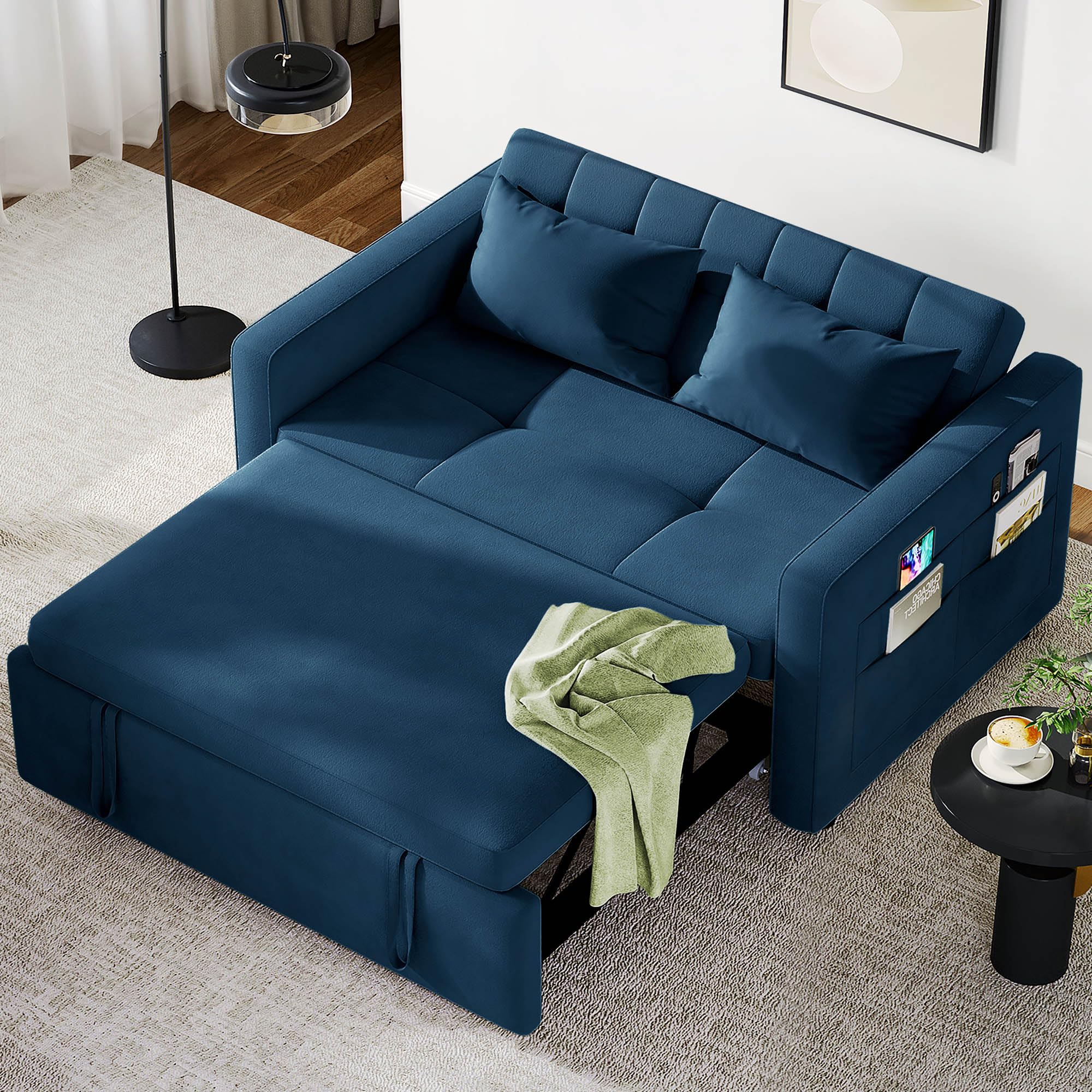 YITAHOME 55" Convertible Sofa Bed, 3-in-1 Sleeper Sofa with Pull-Out Bed, Cat-Scratch-Proof Fabric Futon Couch with Reclining Backrest and Side Pocket, Loveseat for Living Room, Grey, Full Size
