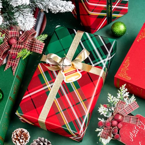 LeZakaa Reversible Christmas Wrapping Paper - Jumbo Roll - Green & Red Plaid - 24 inches x 100 Feet (200 sq.ft.)