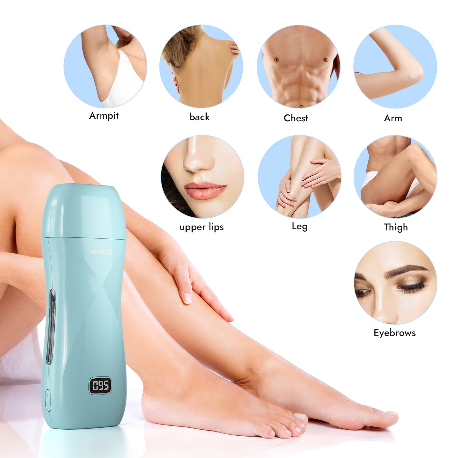Waxkiss Roll On Wax Warmer for Hair Removal (Blue)