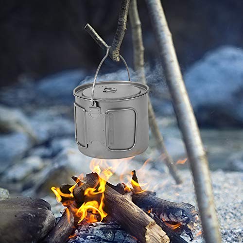 LIXADA 1100ml/2800ml Titanium Pot Ultralight Portable Hanging Pot with Lid and Foldable Handle Outdoor Camping Hiking Backpacking (1100ml)