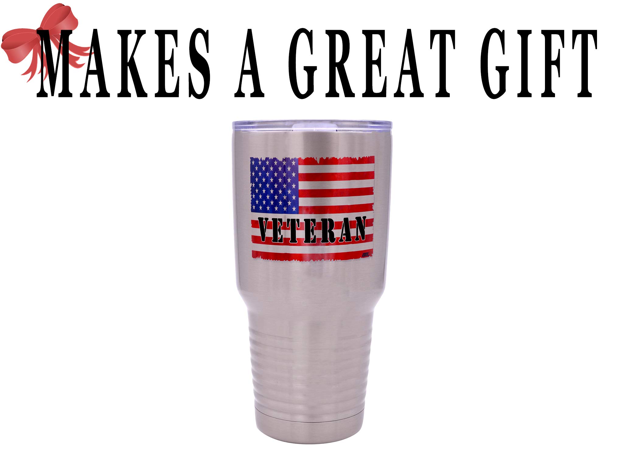 Rogue River Tactical USA Flag Military Veteran 30 Oz.Travel Tumbler Mug Cup w/Lid Vacuum Insulated Hot or Cold