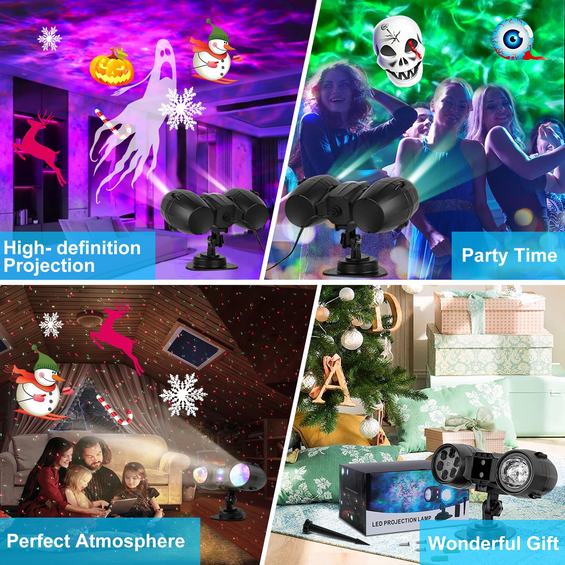 LanAqua Galaxy Light Projector, Christmas Halloween Projector Lights Outdoor, Star Projector for Ceiling for Adults with Remote & Time, HD 3D Ocean Wave and Patterns,3 in 1 Night Light Projector