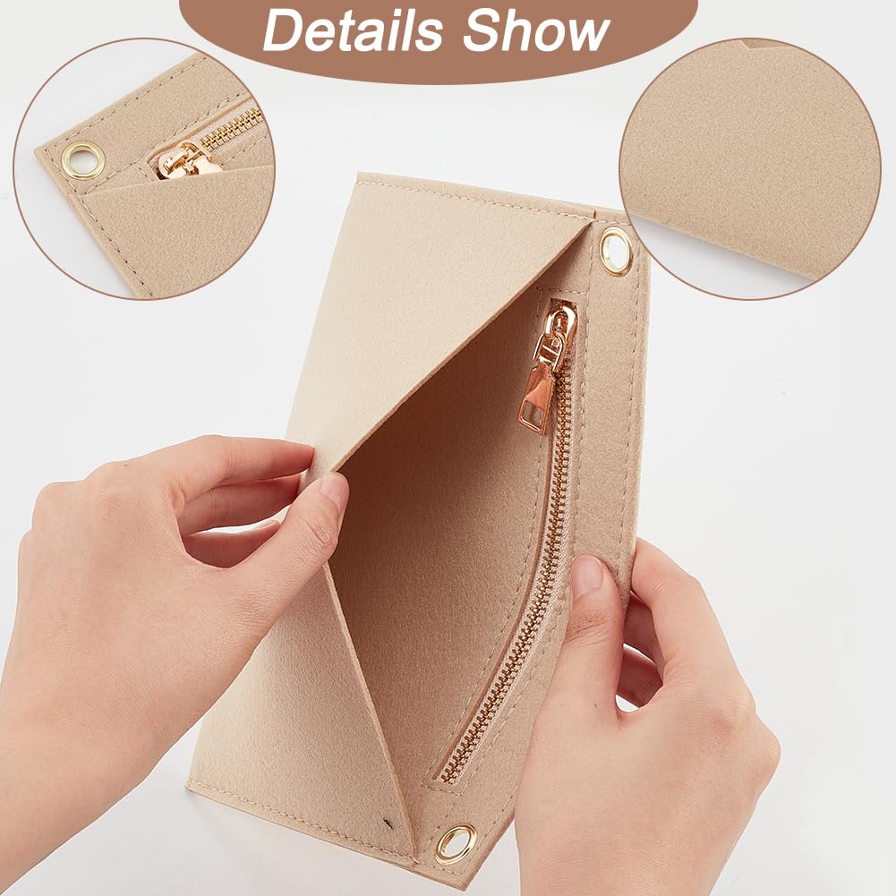 WADORN 1 Set Purse Organizer Insert Conversion Kit with Gold Chain, 8.62x6.1 Inch Felt Handbag Organizer Insert 24 Inch Chain Inner Pocket Liner Clutches Envelope Bag Handbag Convert Accessory, Beige
