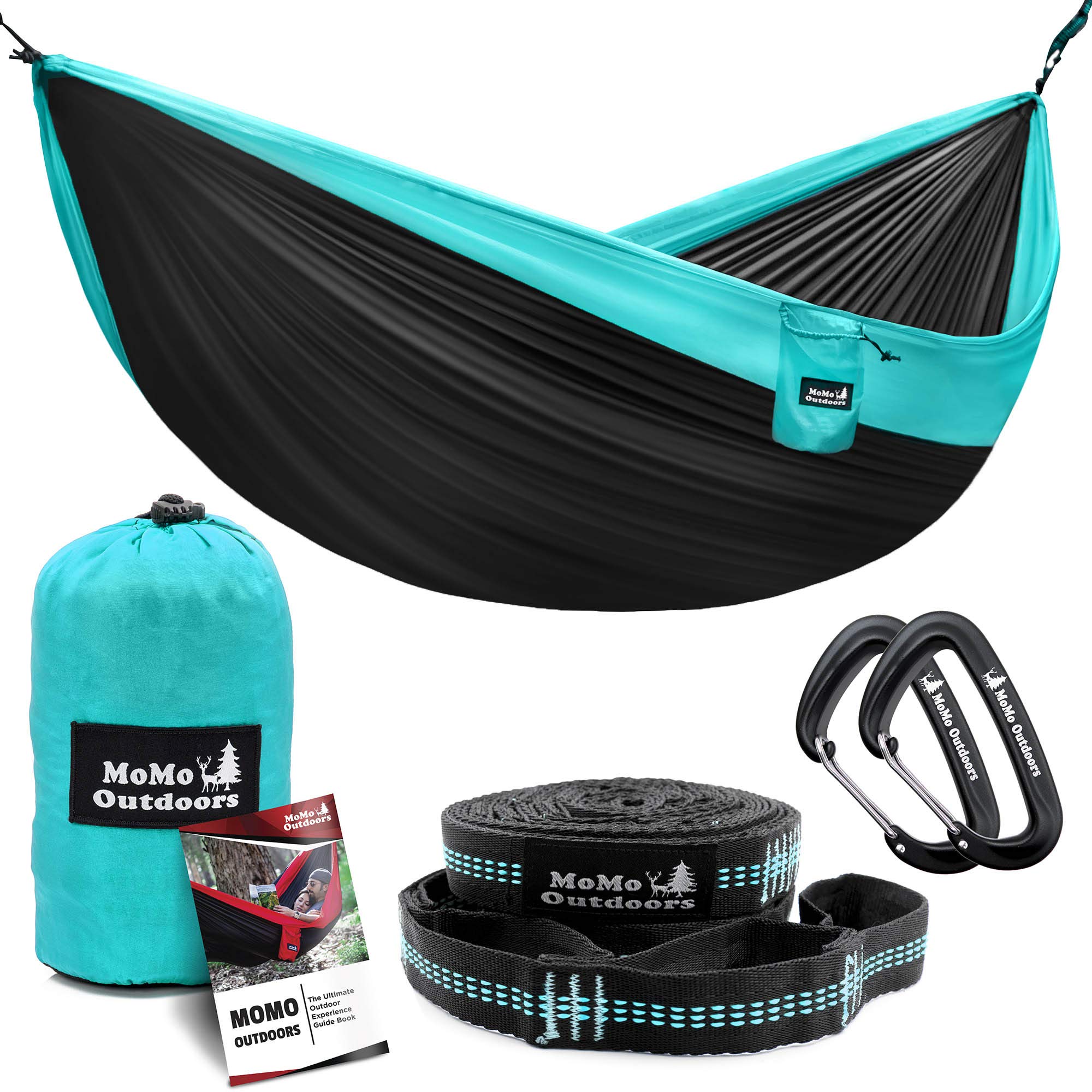 Lightweight Double Camping Hammock - Adjustable Tree Straps & Ultralight Carabiners Included - Two Person Best Portable Parachute Nylon Hammocks for Hiking, Backpacking, Travel & Backyard - Easy Setup