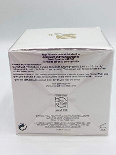 Lancome Bienfait Multi-Vital By Lancome For Women. High Potency Daily Moisturizing Cream Vitamin Enriched Uva/Uvb Spf 30 Sunscreen