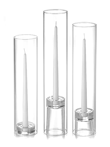 Yummi Set of 12 Taper Candles, Chimney and Taper Holders - White