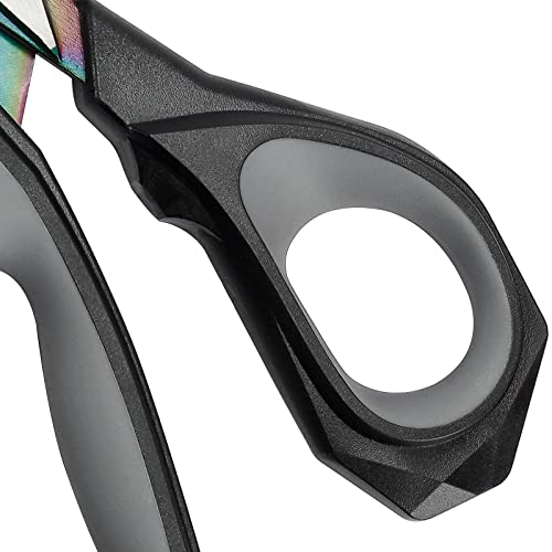QMVESS Premium Fabric Scissors 9.5 Inch Heavy Duty Scissors All Purpose Titanium Coating Forged Stainless Steel Sewing Scissors, Ergonomic Comfort Grip Shears, for Fabric Leather Carpet (Blue Black)
