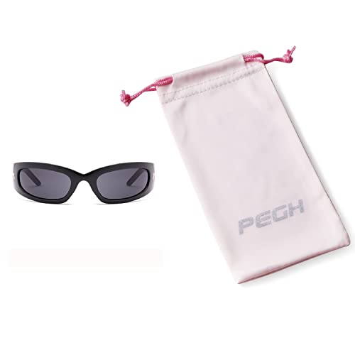 PEGH Wrap Around Sunglasses Y2K Trendy, Fashion Black Sporty Sun Glasses Moon Décor Shades
