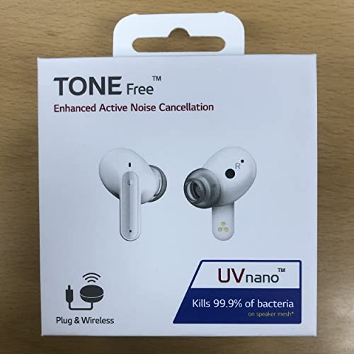 LG TONE Free True Wireless Bluetooth FP9W - Active Noise Cancelling Earbuds with UVnano Charging Case, White