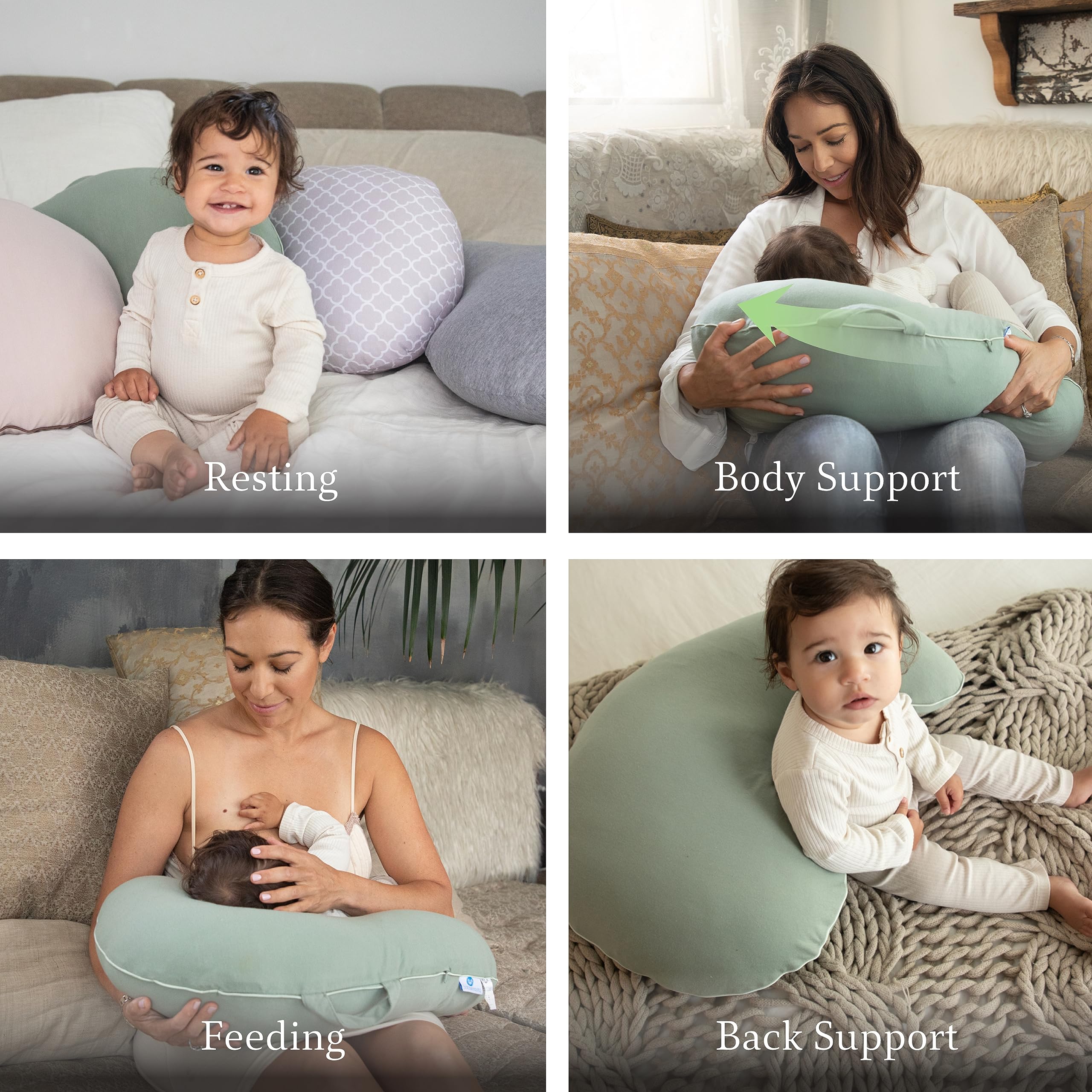 Pharmedoc Nursing Pillow for Breastfeeding, Large Size Breastfeeding Pillows for More Support for Mom and Baby, Bottle Feeding Ergonomic Design and Removable Cotton Cover, Sage