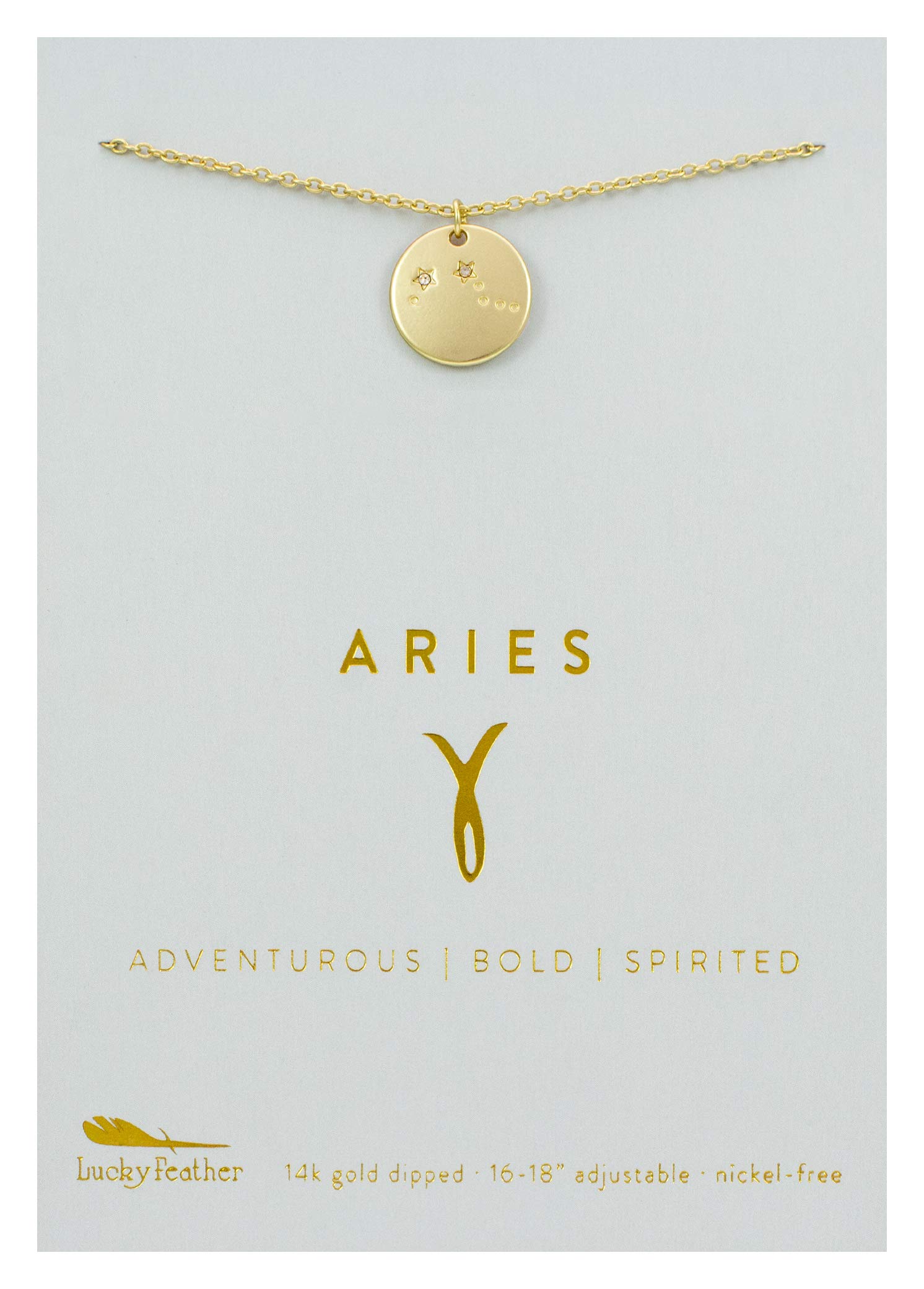 Lucky Feather Aries Zodiac Sign Constellation Pendant Necklace for Women, 14K Gold-Dipped with Adjustable 16ā ā 18ā Chain