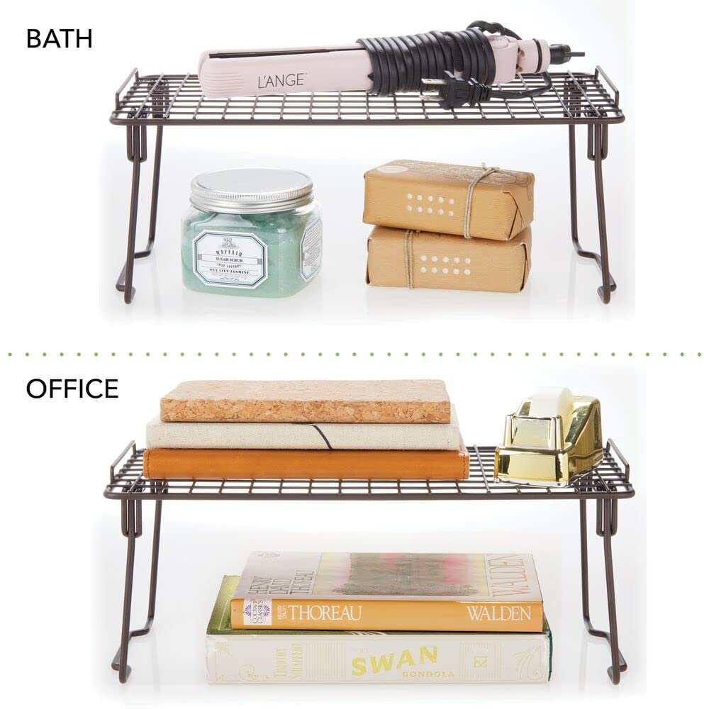 mDesign Versatile Metal Wire Stackable Closet Storage Organizer Shelf for Storage and Organization in Bedroom, Bathroom, Closets, Kitchen and Office Shelves - Easy Install - Bronze