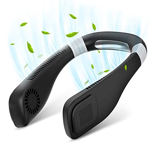 YUSSOT Portable Neck Fan, Hands Free Bladeless Fan Rechargeable, Battery Powered Wearable Personal Fan, Low Noise, 360° Cooling Personal Hanging Fan with 3 Speed, Perfect for Outdoor Indoor, Black
