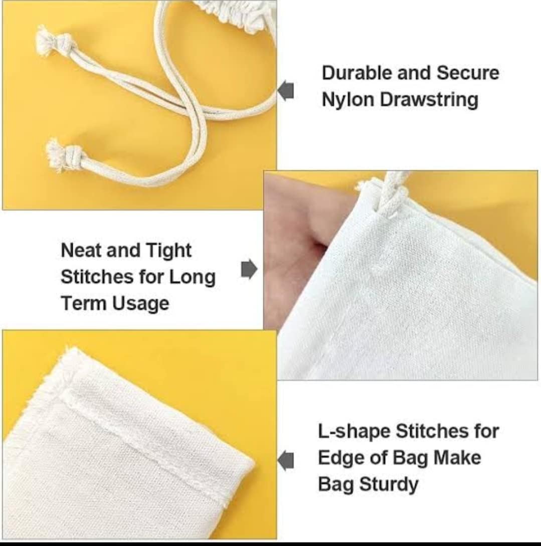 Mayatra's 100% Reusable Produce Cotton Bags - Washable Organic Vegetable Bags - Eco Friendly, Biodegradable Cloth Bag with Drawstring - (10 * 12 Inches Size) (Pack Of 6)