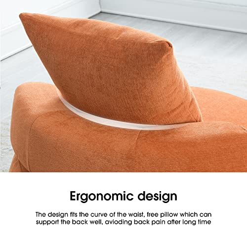 LIADTOP 32" Solid Wood Pillow, Easy to Move Modern Chenille Reading Chair, High-Stretch Round Sofa for Bedroom, Living Room, Lounge, Hotel,Orange