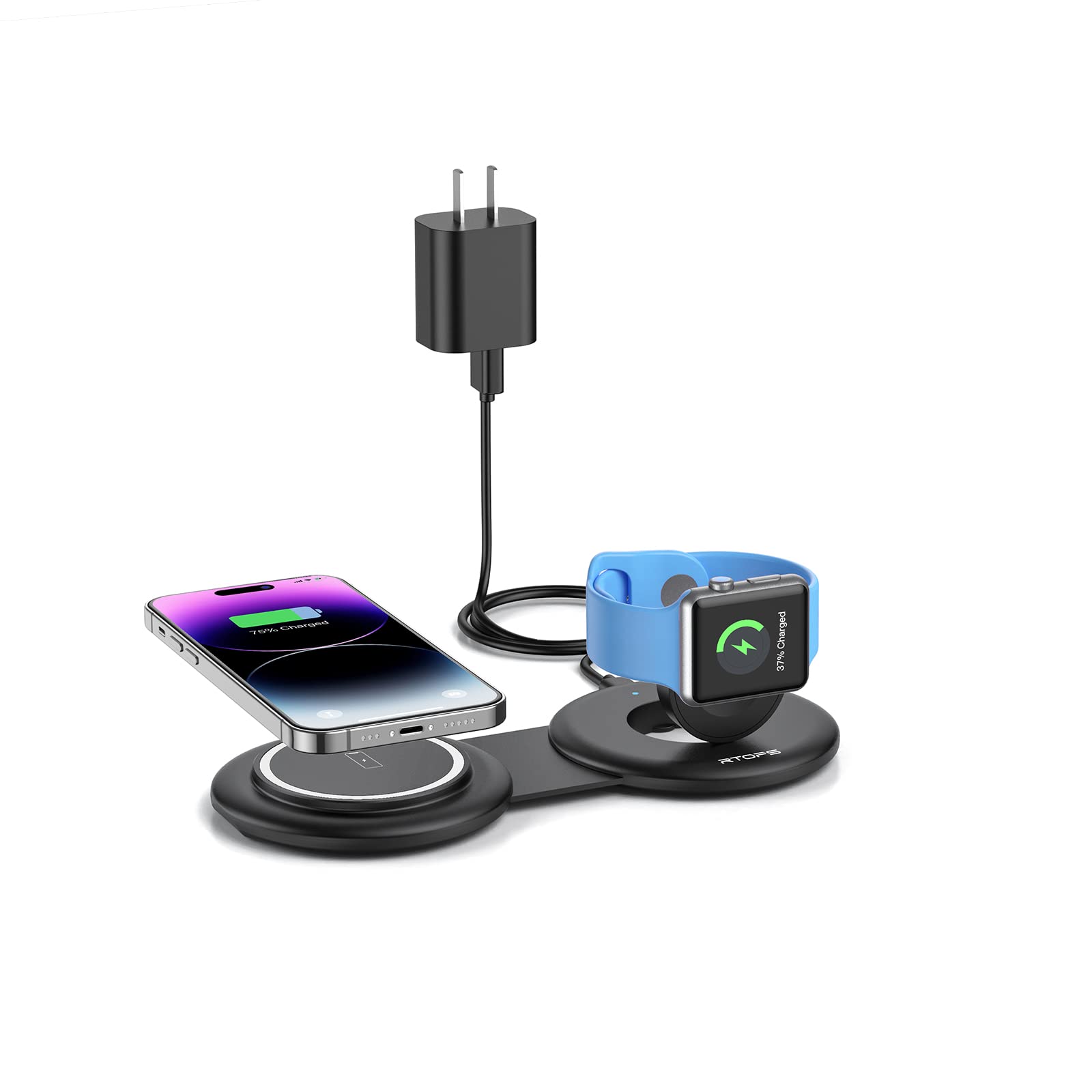 Wireless Charger,RTOPS Magnetic Travel Wireless Charging Station Multiple Devices,GaN 3 in 1 Charging Station,Compatible with iPhone 14/13/12/Pro/Max,iWatch,AirPods 3/2/Pro(Adapter Includes)
