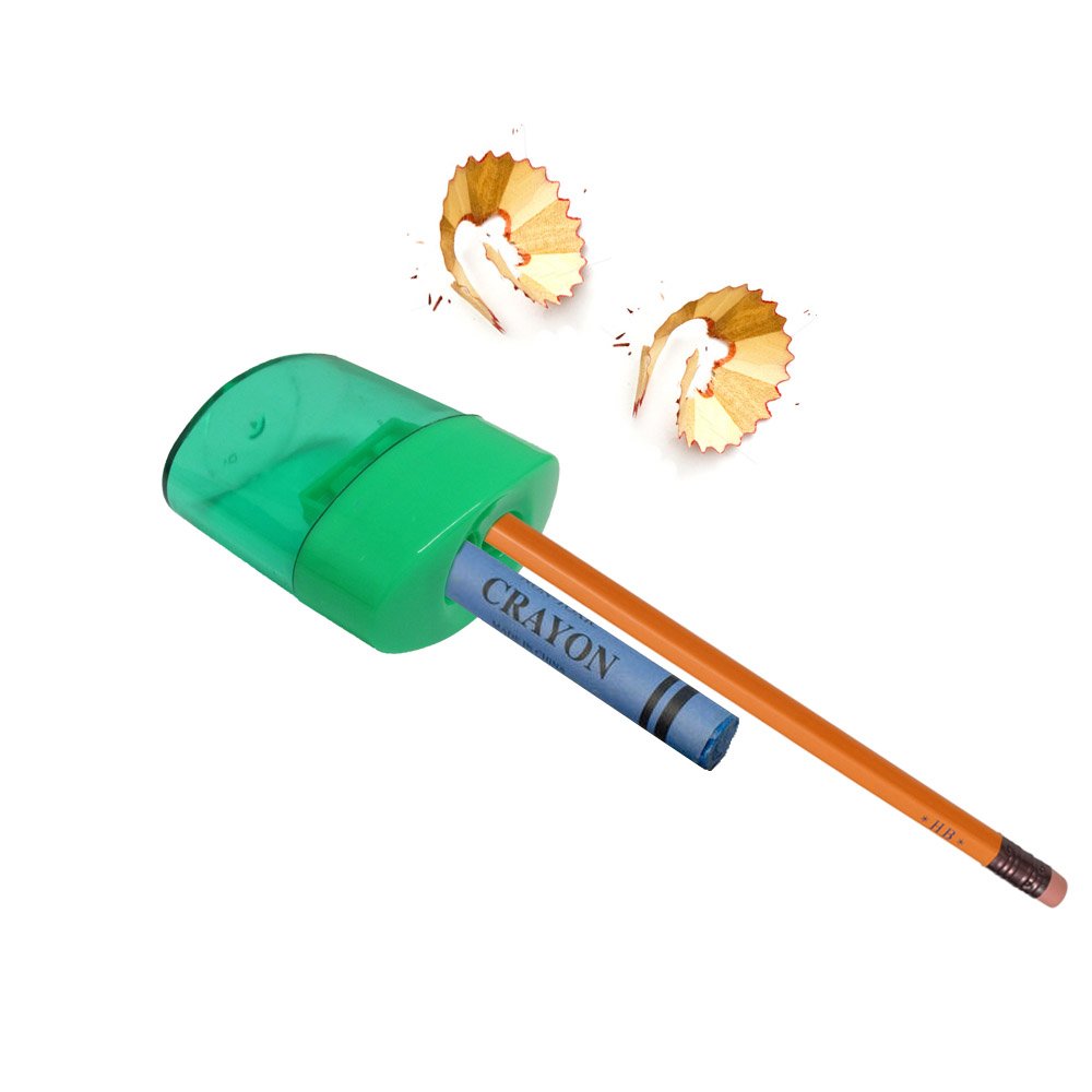Mega Stationers Mega Pack of 12 Double Hole Oval Shaped Pencil Sharpener with Cover and Receptacle - Comes in 4 Colors