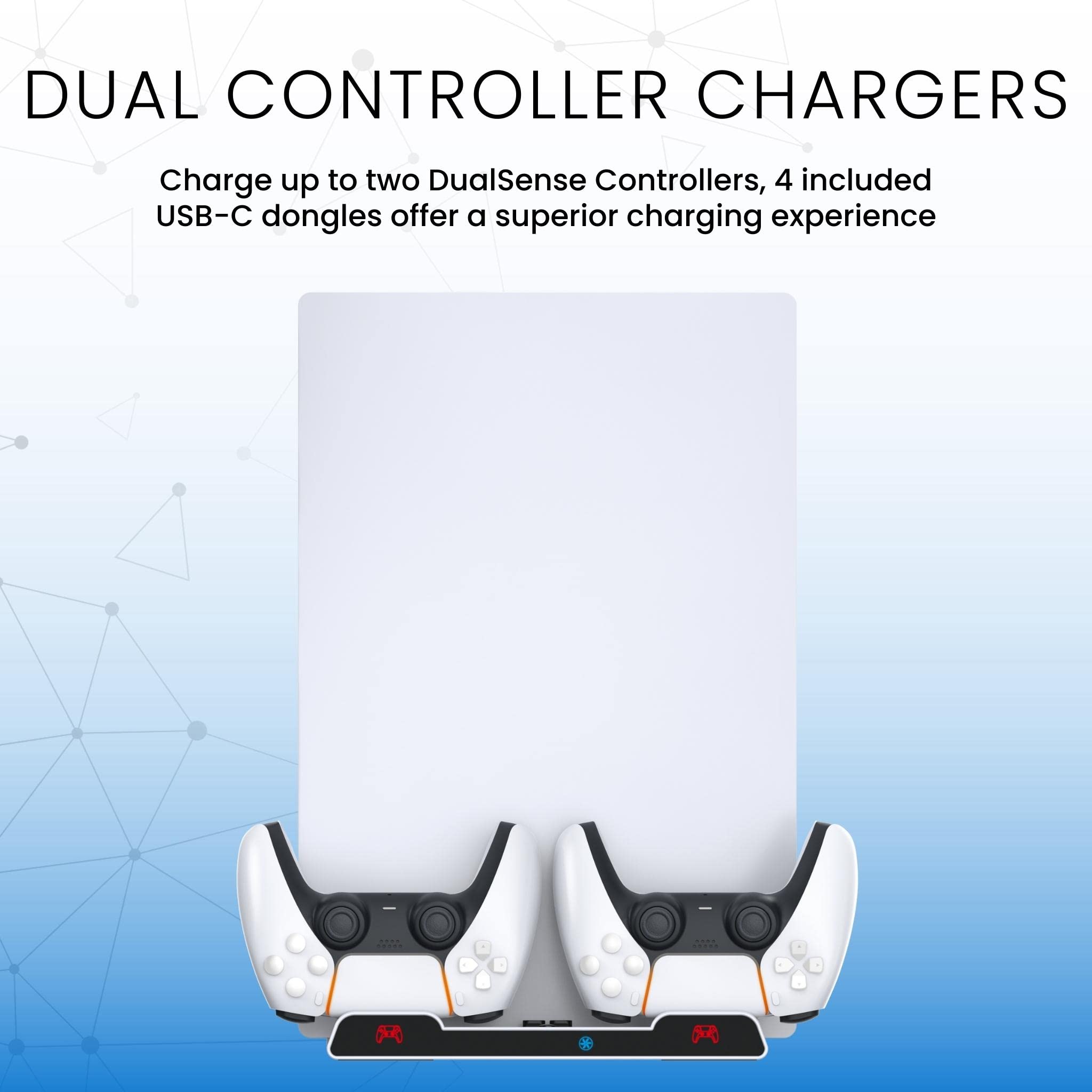 Surge Multi-Function Charging Stand for Playstation 5 PS5 Digital and Disc Version with Cooling Fans, 2 Charge Docks for DualSense Controllers, 4X USB-C adapters, 2X USB-A Ports