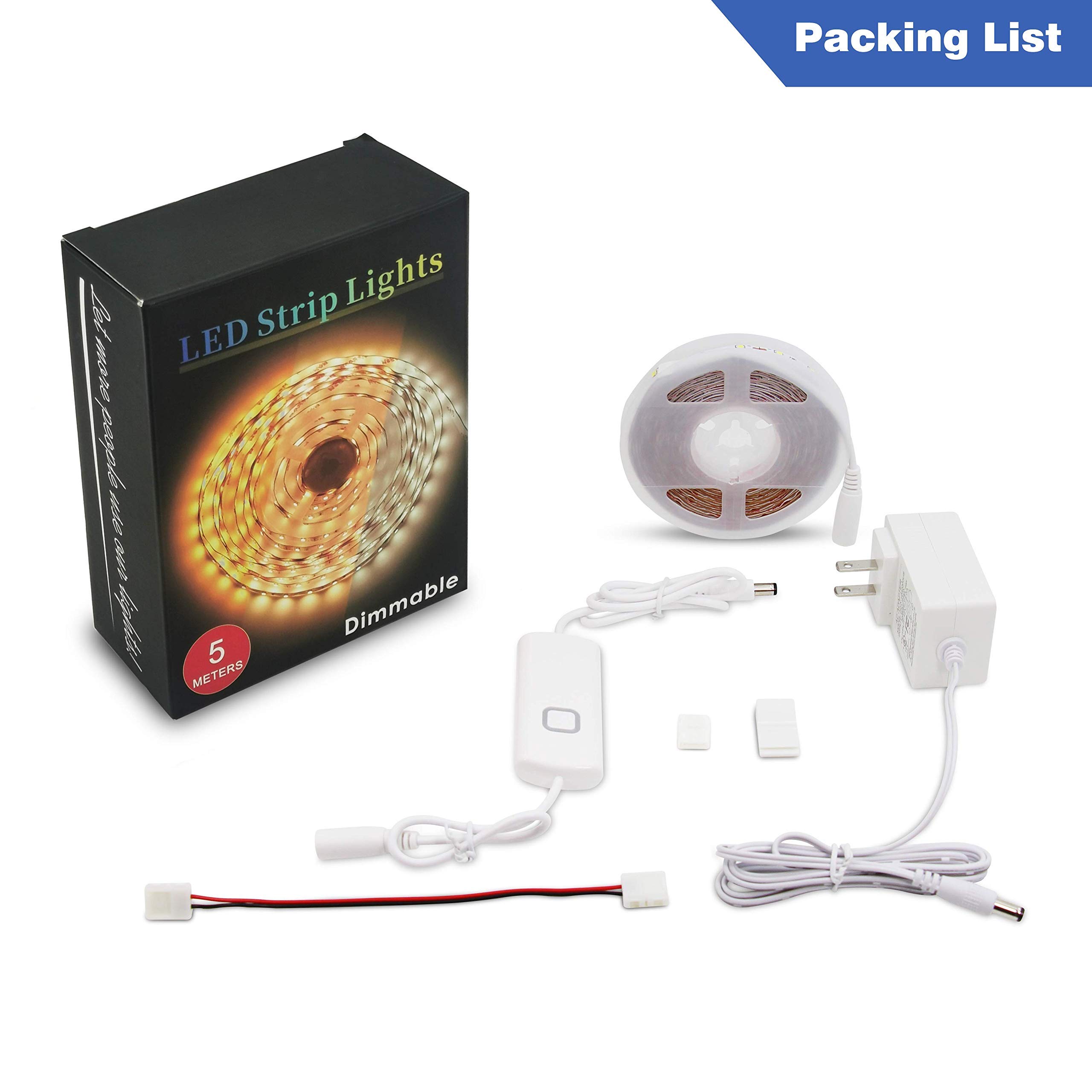 MYPLUS Under Cabinet Led Lighting, 16.4ft LED Strip Lights Kit with Dimmer Control for Kitchen, Cabinet, Shelf, Counter, Bedroom and Décor, Warm White 3000K, 1050LM